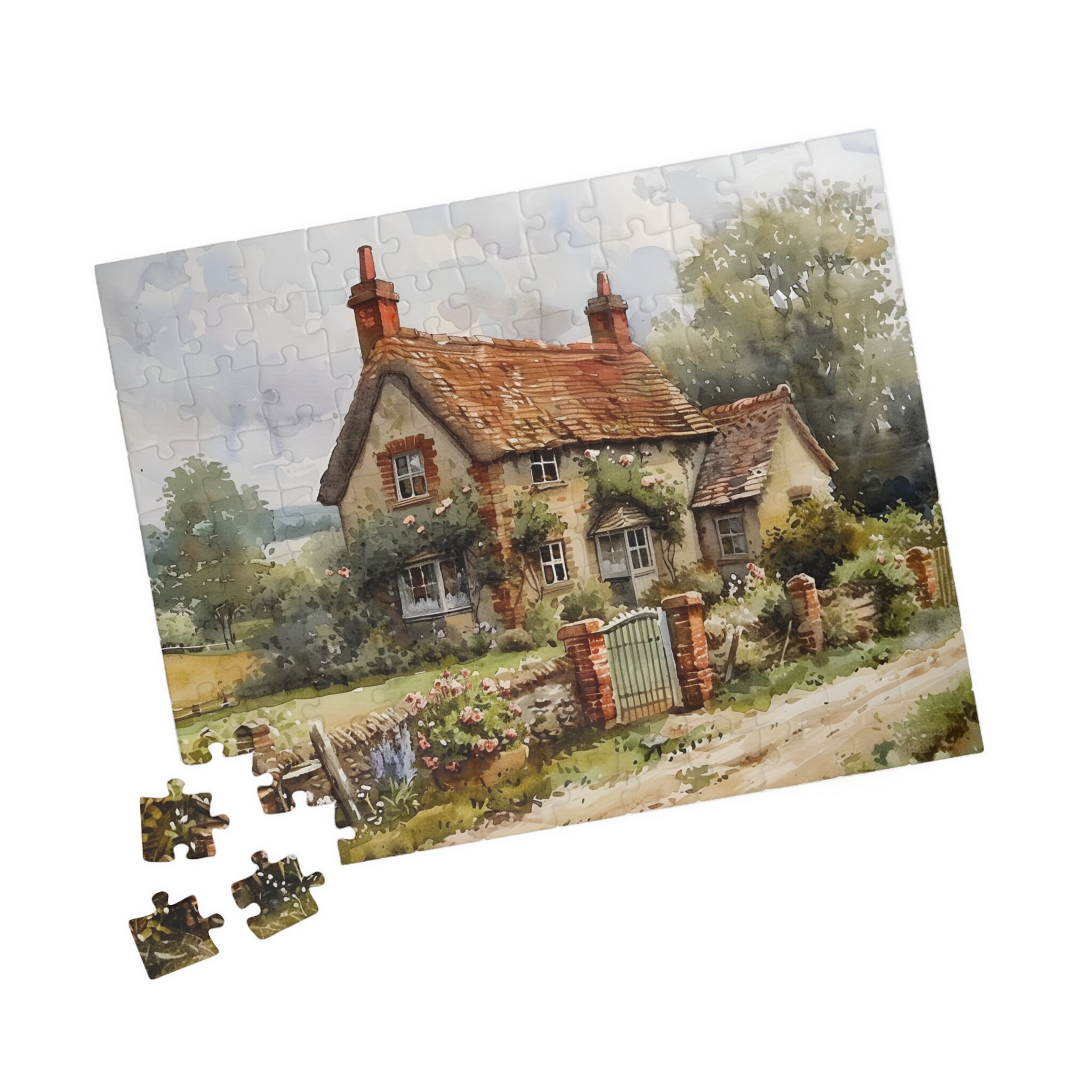 Country Cottage Puzzle. Watercolor English House Jigsaw. Great Gift for ...
