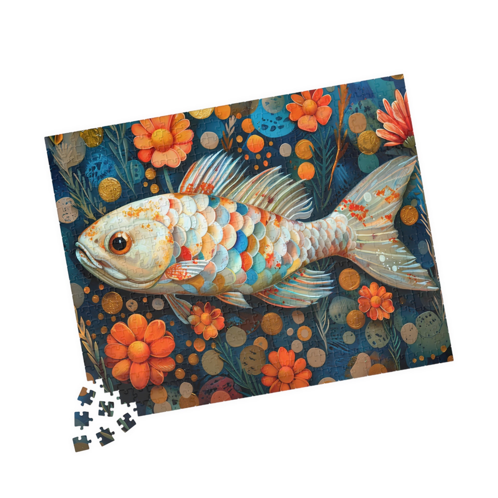 Whimsical Koi Puzzle. Colorful Fantasy Fish Jigsaw. Unique and Fun Tech ...