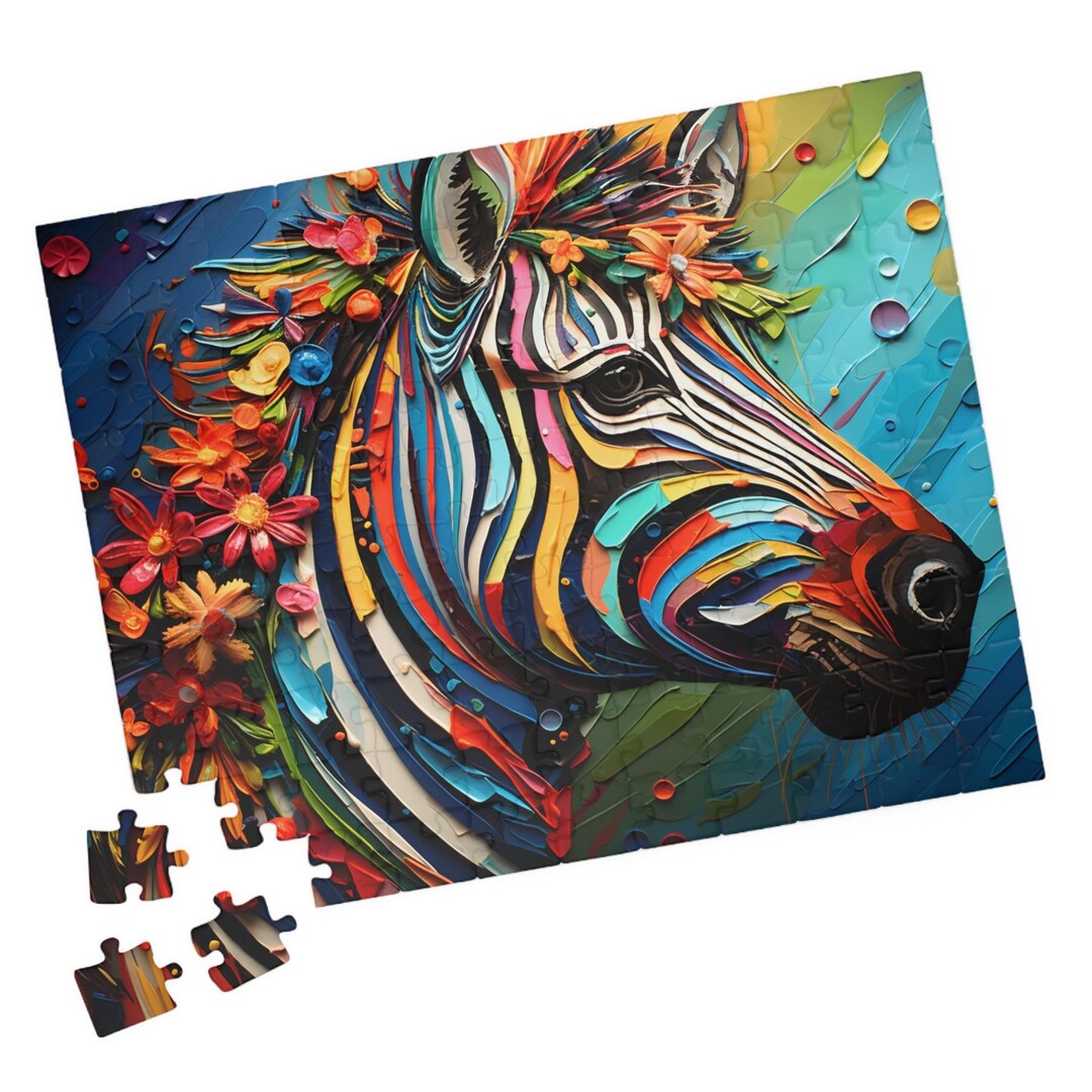 Floral Zebra Jigsaw Puzzle: Fantasy Animal Art - Etsy