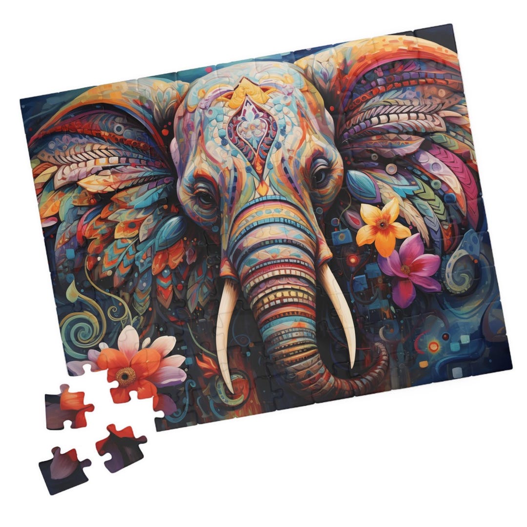 Elephant Jigsaw Puzzle: Bohemian Art, Family Fun - Etsy
