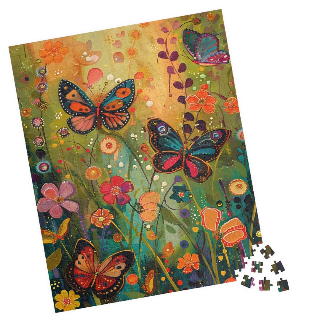 Butterfly Garden Puzzle. Watercolor Wildflower Jigsaw. Gift for ...