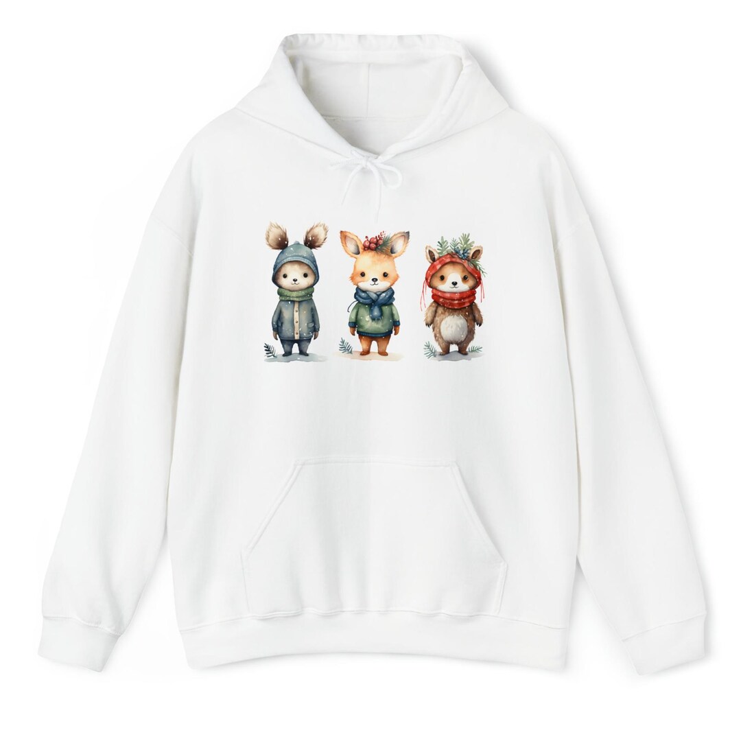 Three Cute Animals Dressed in Winter Clothes Hooded Sweatshirt. Perfect ...