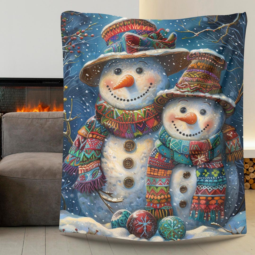 Snowman Mother and Son - Soft Light Weight All Seasons Art Blanket ...