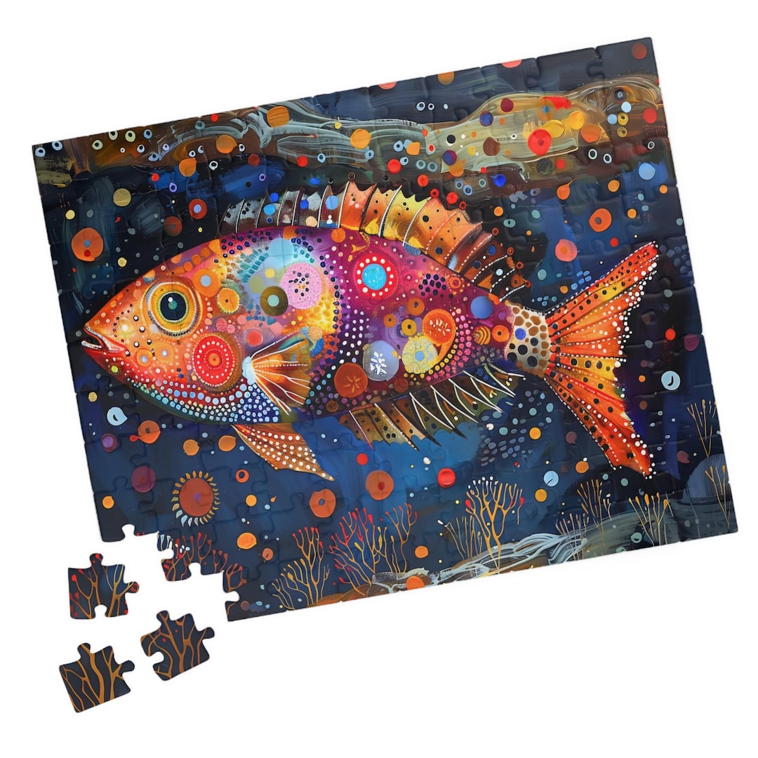 Whimsical Fish Puzzle. Brightly Colored Fantasy Ocean Jigsaw. Unique ...