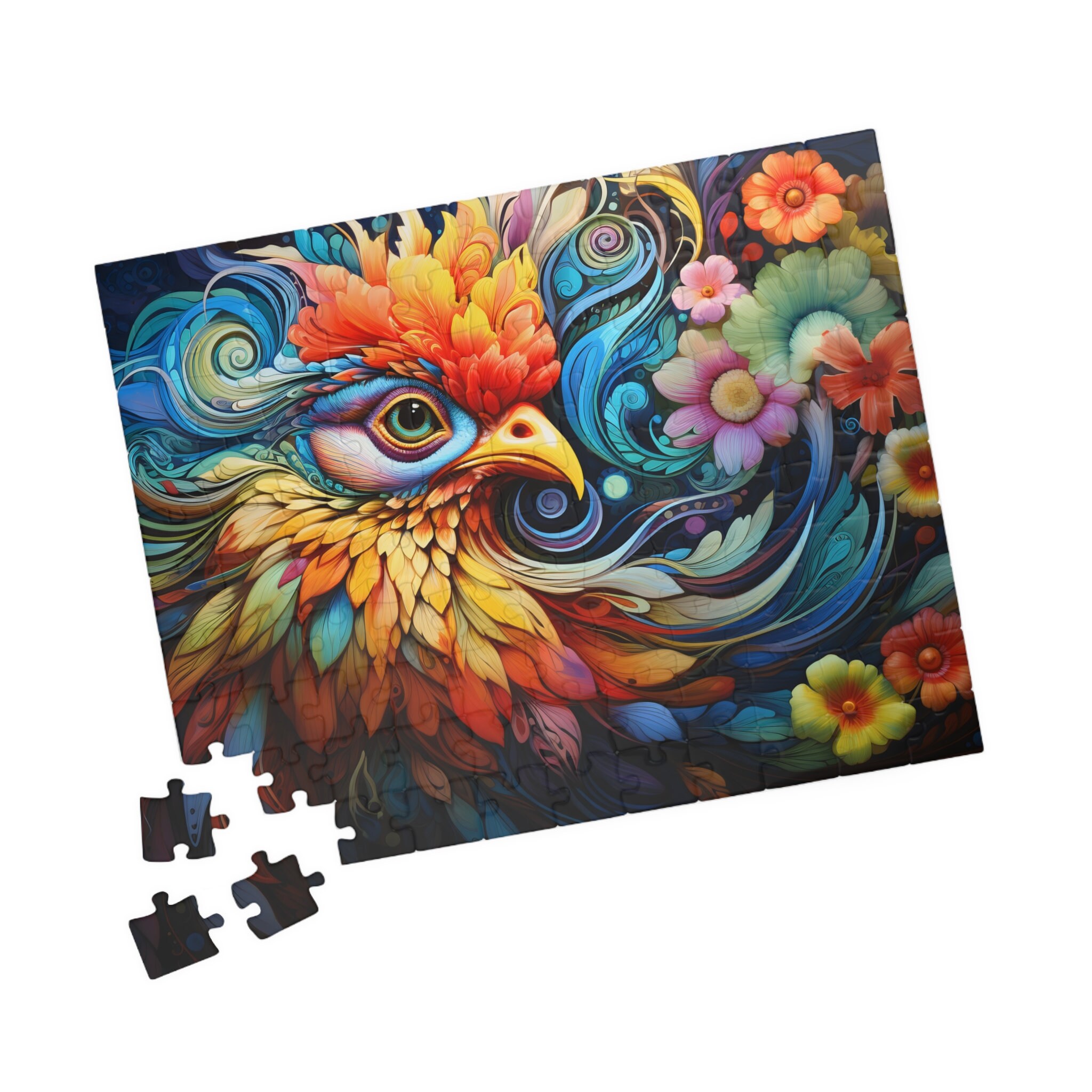 Colorful Chicken Jigsaw. Bohemian Art Puzzle. Tech-free Family Activity ...