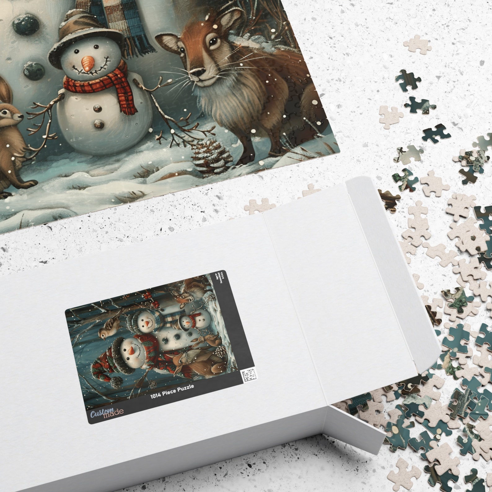 Snowman Family in the Woods With Animals Jigsaw Puzzle. Great Gift for ...
