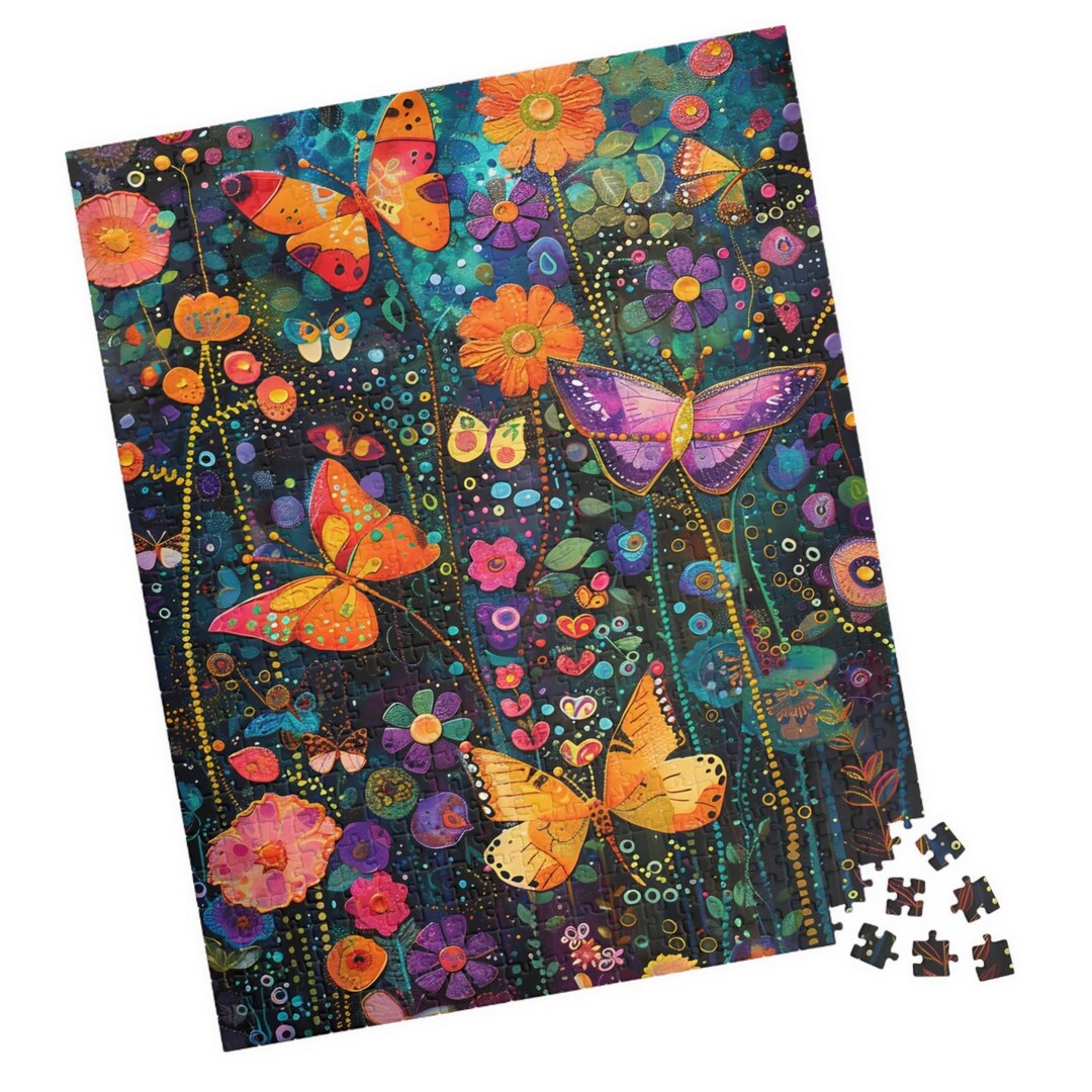 Butterfly Garden Puzzle. Orange and Purple Floral Jigsaw. Great Gift ...