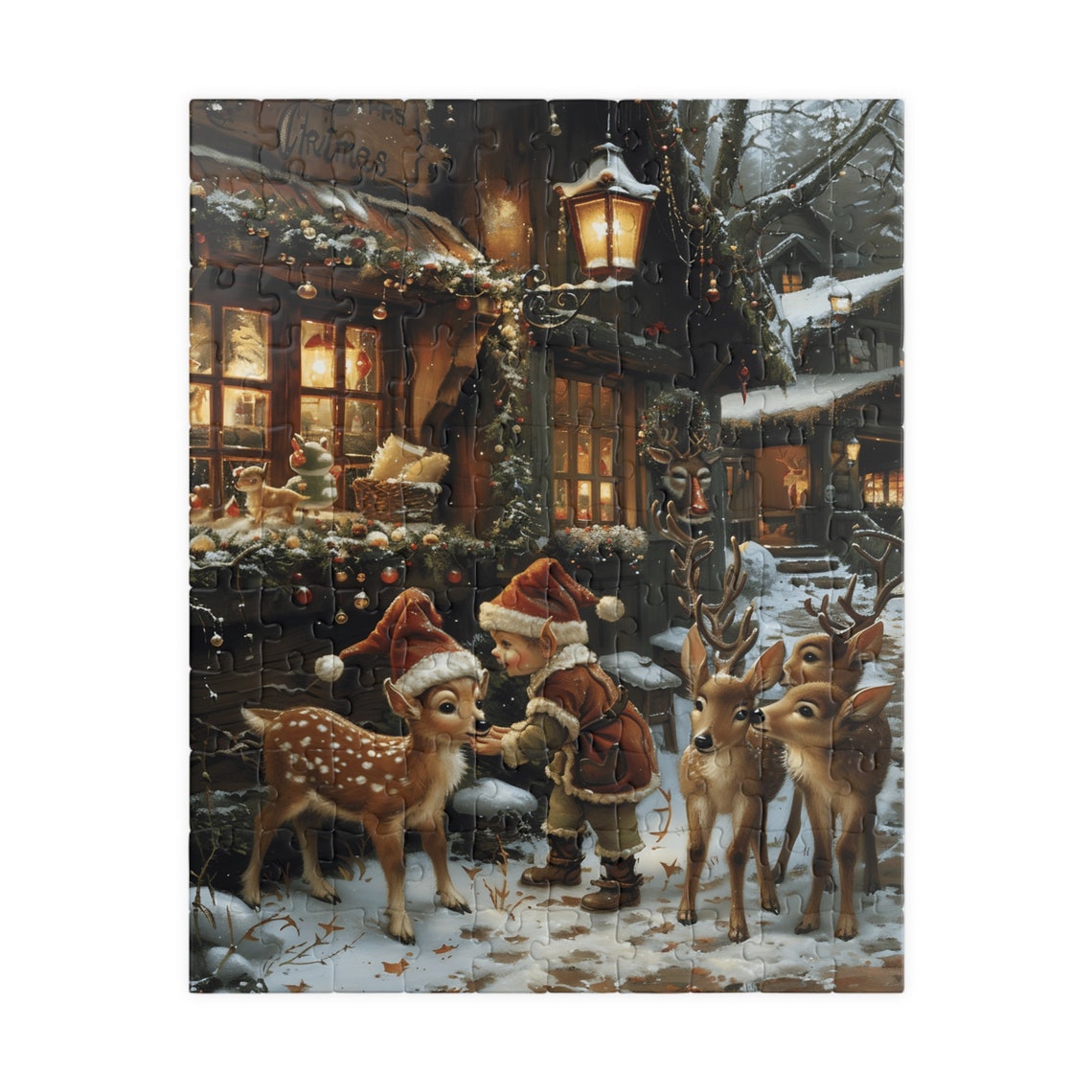 Elves and Deer Puzzle. Santa's Village Jigsaw. Great Gift for Holidays ...