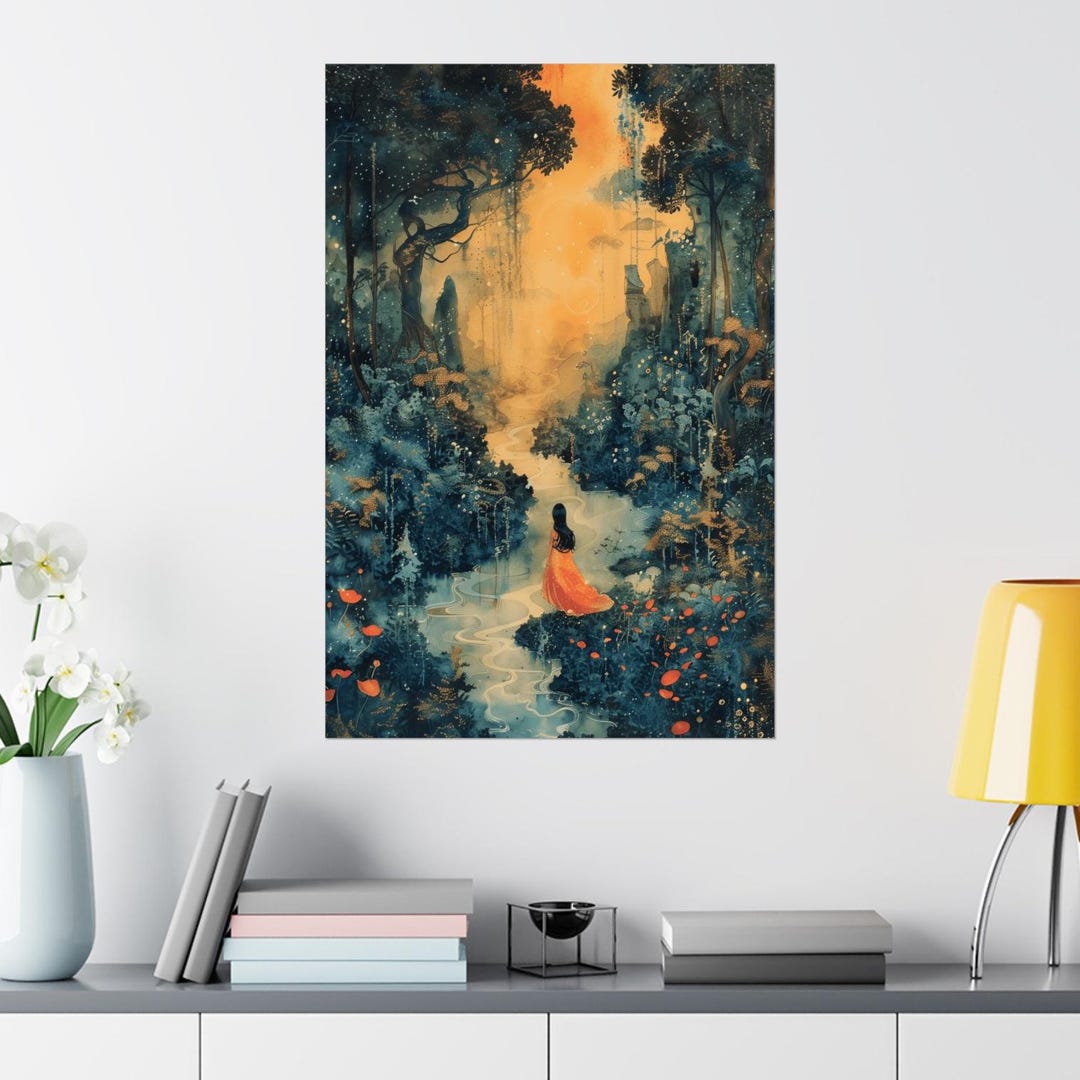 Enchanted Japanese Landscape Art Print: Watercolor Forest Wall Decor - Etsy