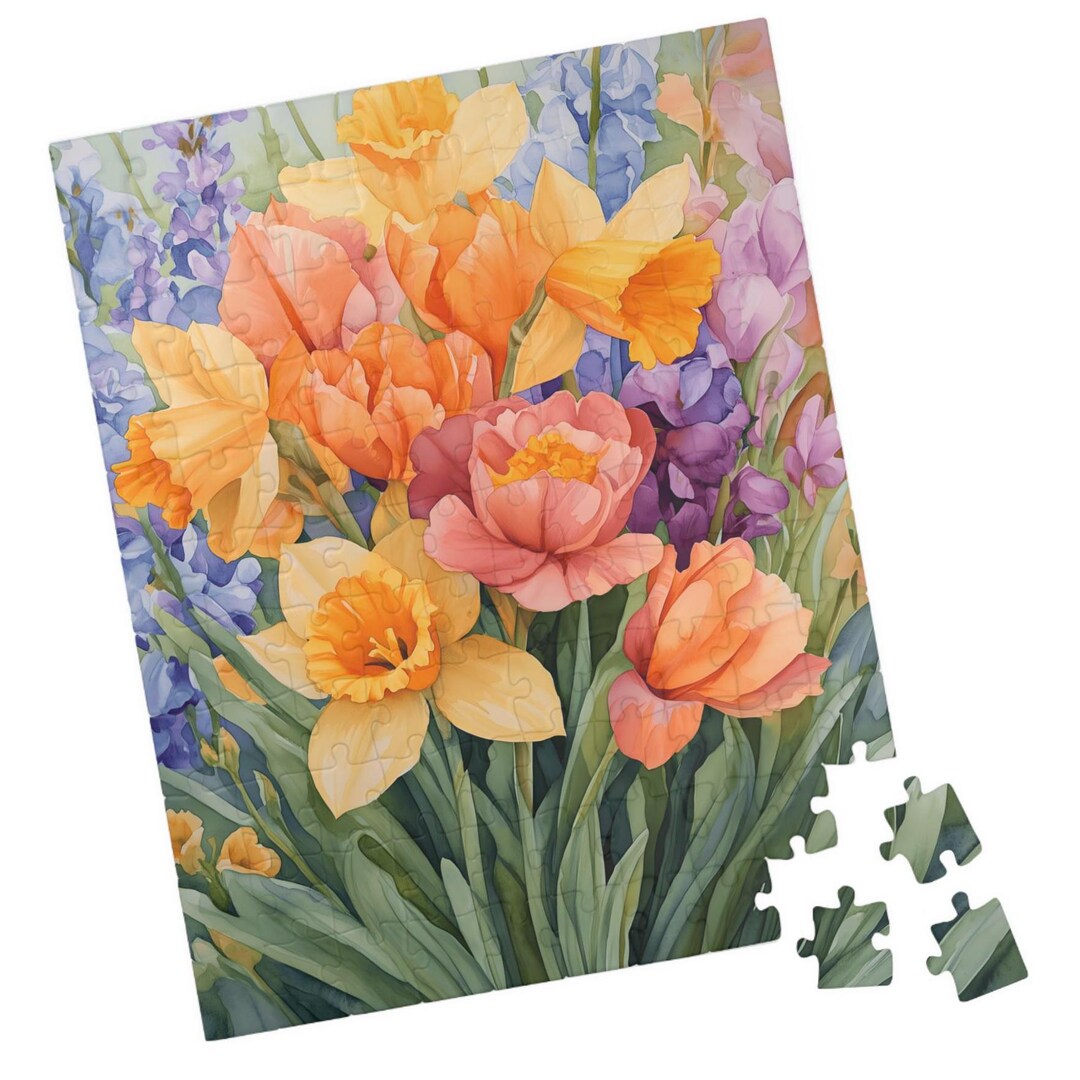 Pastel Spring Flower Puzzle: Watercolor Botanical Jigsaw - Etsy