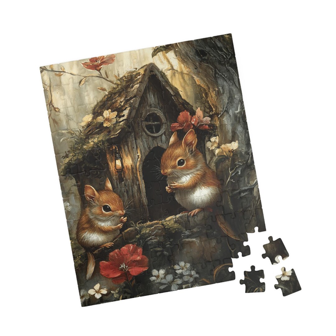 Chipmunks & Tree House Jigsaw Puzzle: Watercolor Woodland Art - Etsy