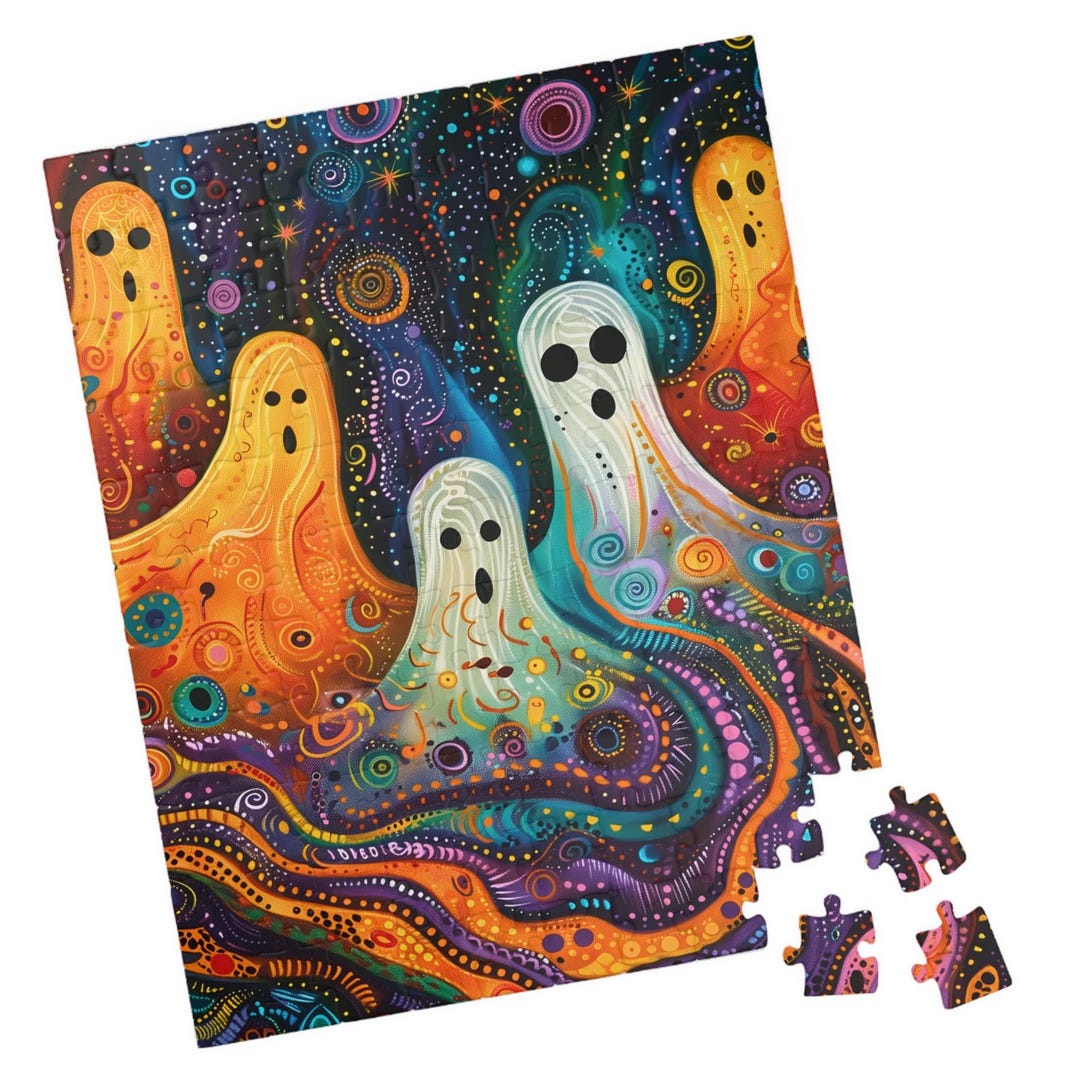 Boho Ghost Party Puzzle. Colorful Halloween Jigsaw. Gift for Holidays ...