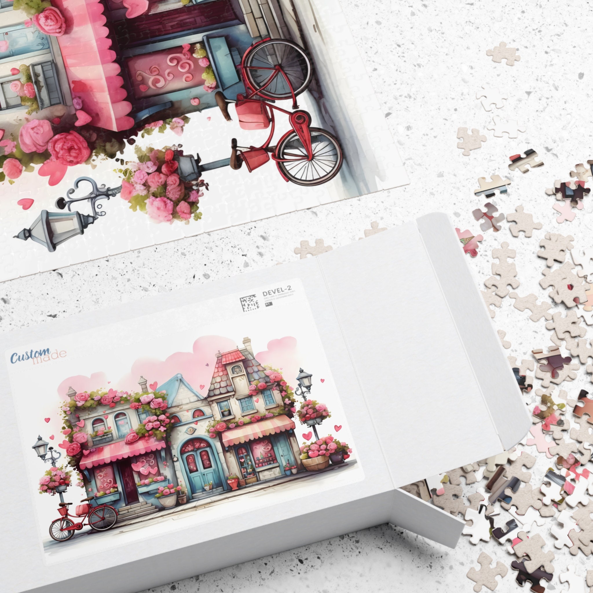Pastel Folk Art Village Shop Jigsaw. Cottagecore Watercolor Store ...