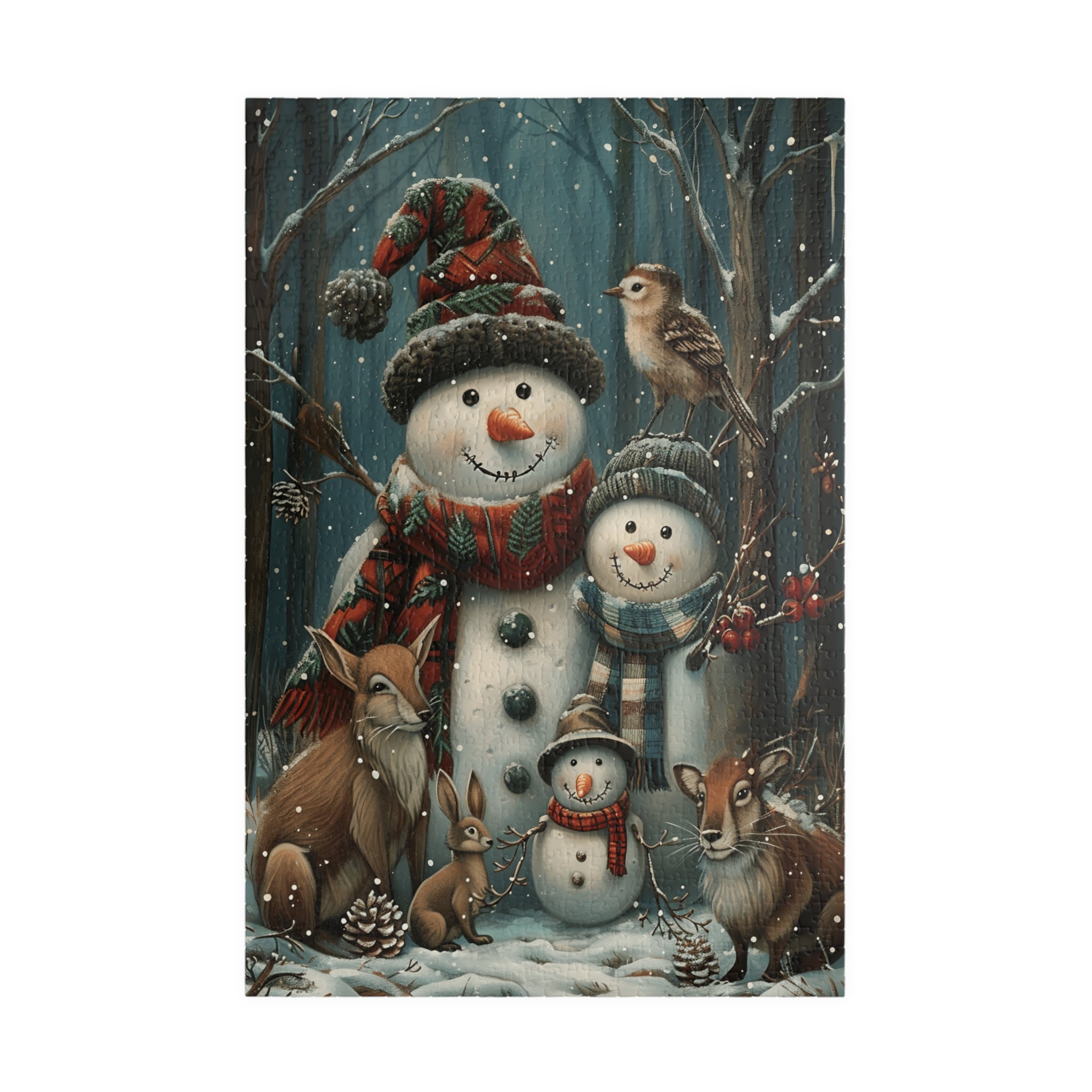 Snowman Family in the Woods With Animals Jigsaw Puzzle. Great Gift for ...