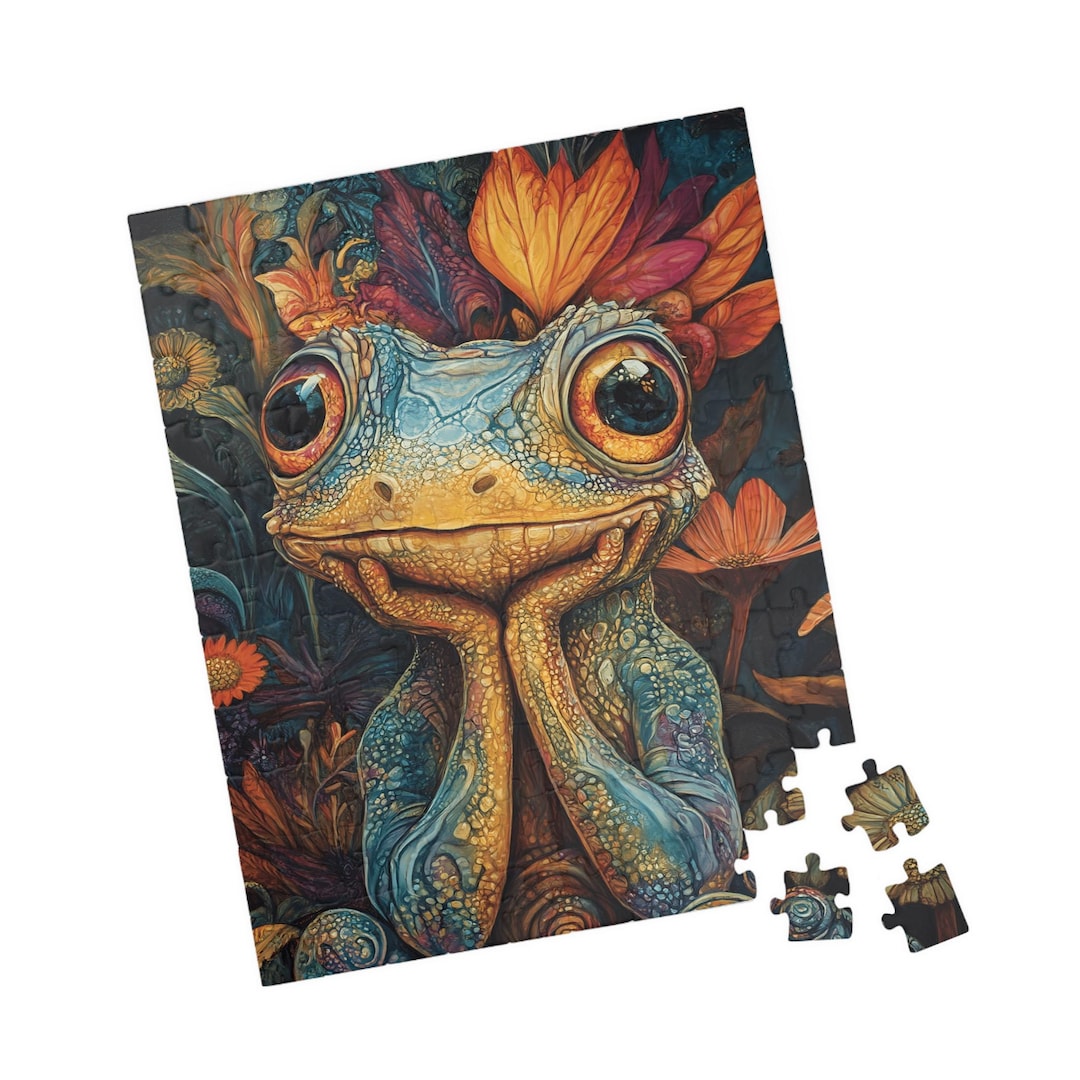 Thoughtful Lizard Art Puzzle. Silly Green Gecko Puzzle. Gift for Animal ...