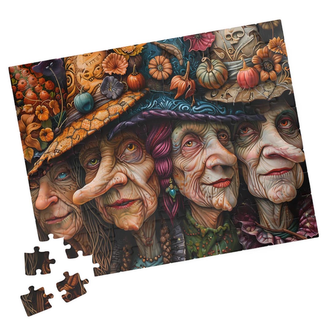 4 Whimsical Witches Puzzle. Halloween Jigsaw. Gift for Holidays ...