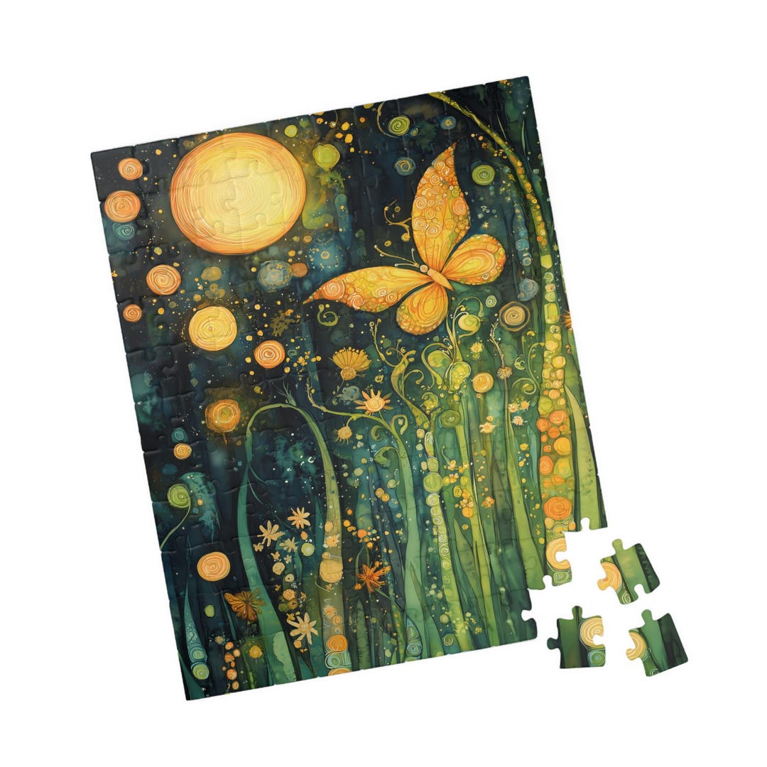 Moonlit Butterfly Garden Puzzle: Whimsical Night Scene - Etsy