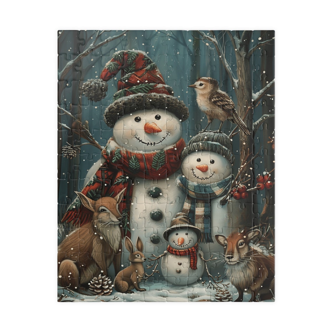 Snowman Family in the Woods With Animals Jigsaw Puzzle. Great Gift for ...