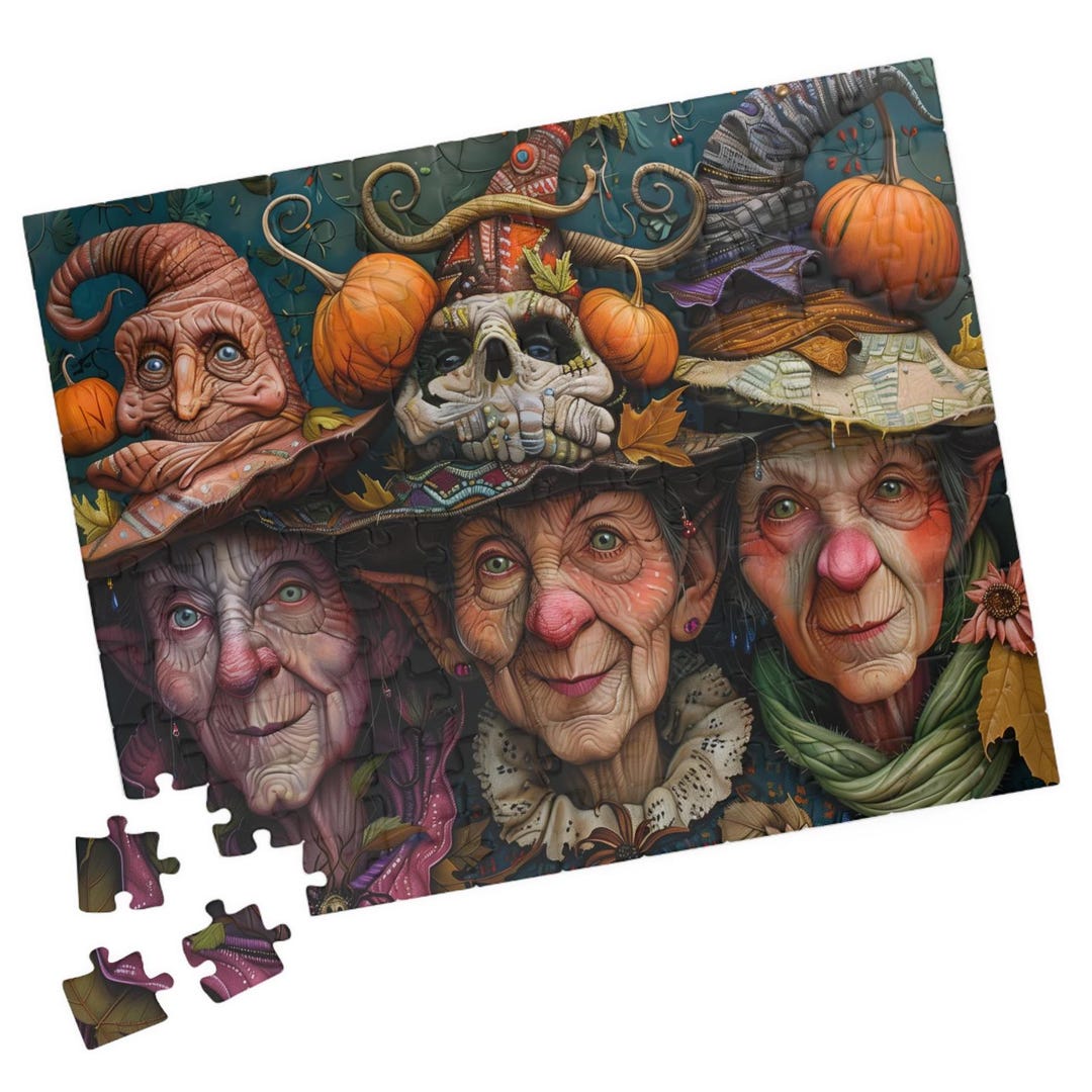 3 Whimsical Witch Sisters Puzzle. Halloween Jigsaw. Gift for Holidays ...