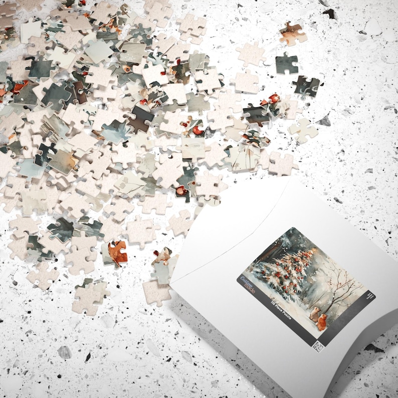 Watercolor Christmas Tree Jigsaw Puzzle: Snowy Forest Holiday Art - Etsy