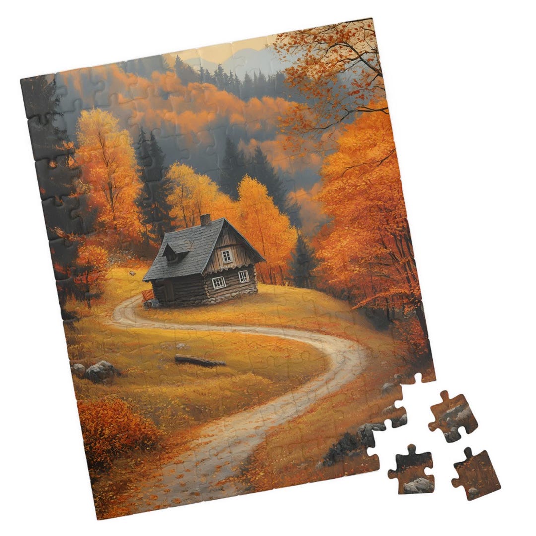 Autumn Mountain Cabin Puzzle. Fall Foliage Jigsaw. Gift for Holidays ...