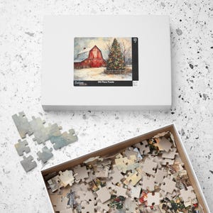 Christmas Tree and Red Barn Puzzle. Tech-free Snowy Day Fun. Gift for ...