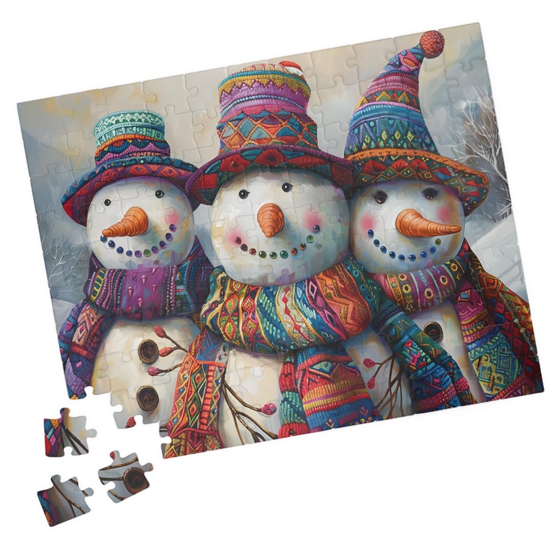 3 Whimsical Snowmen Jigsaw. Snowman Puzzle. Great Gift for Holidays ...