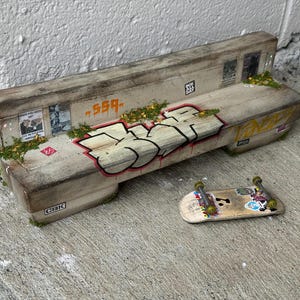 12 Cement Fingerboard Park Bench / Ledge With Graffiti / Weathering ...