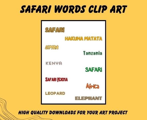 Safari Word Art, Digital Download, Clip Art, Tanzania, Kenya, Africa ...