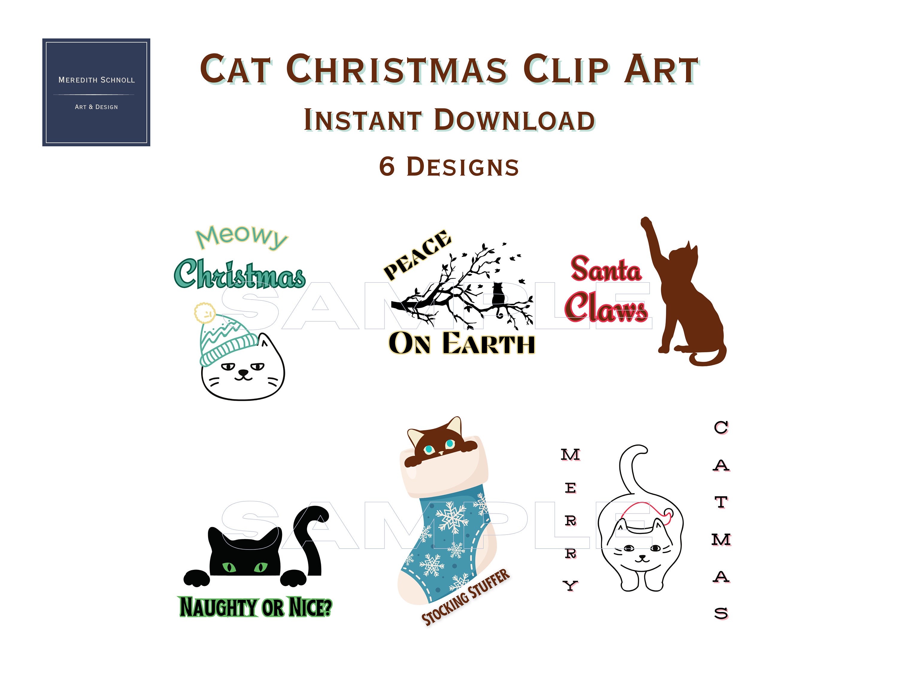 Cat Christmas Clip Art, Digital Download, Holiday Cats, Instant ...