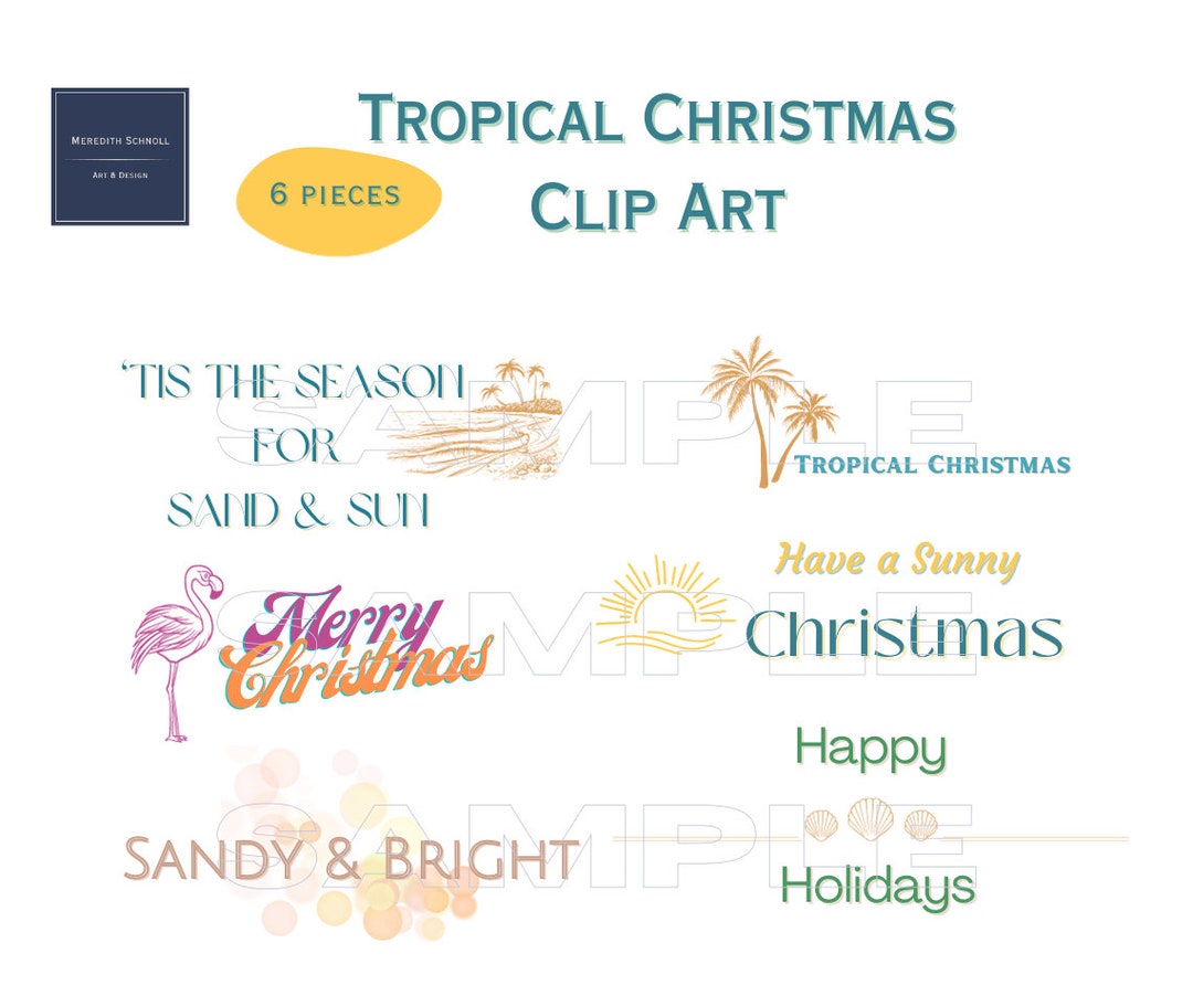 Tropical Christmas Clip Art, Beach Christmas, Word Art, Instant ...