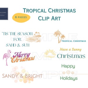Tropical Christmas Clip Art, Beach Christmas, Word Art, Instant ...