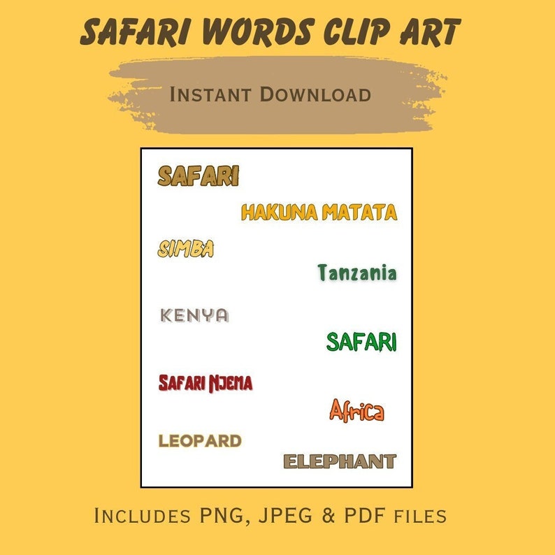 Safari Word Art, Digital Download, Clip Art, Tanzania, Kenya, Africa ...