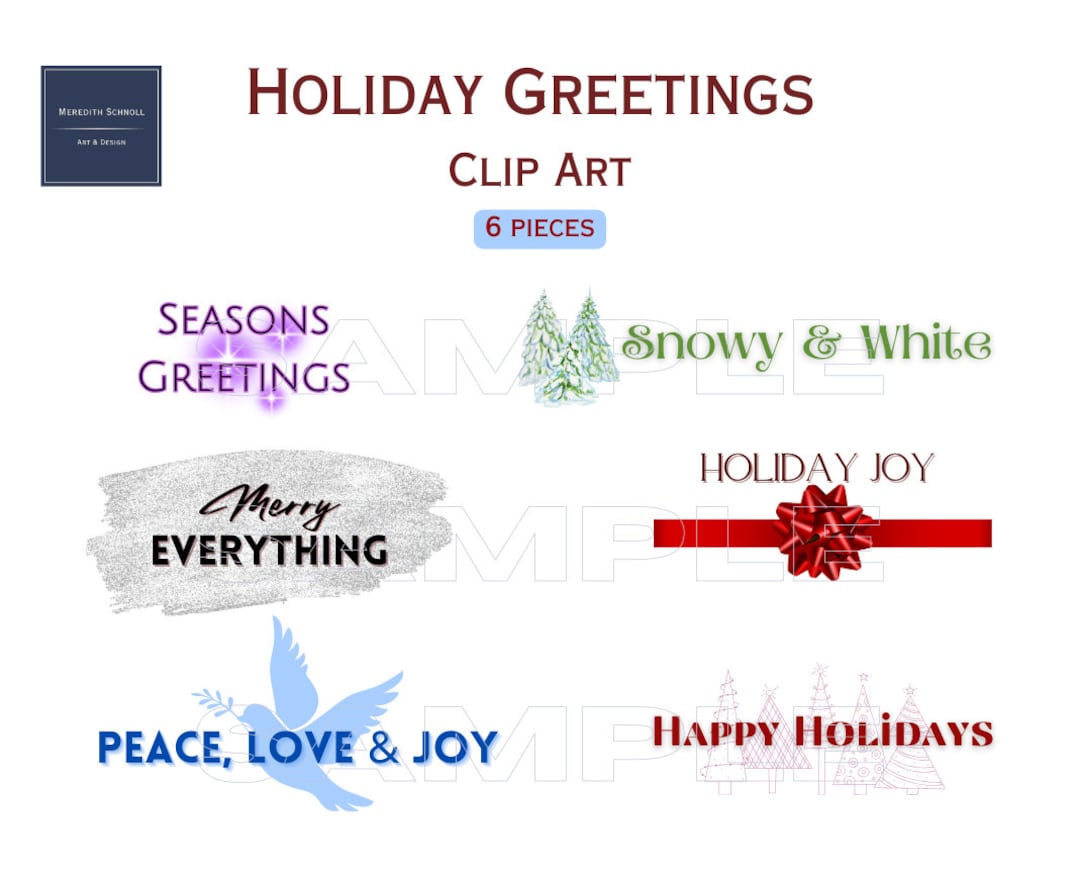 Holiday Greetings Clip Art, Holiday Words, Digital Download, Festive ...