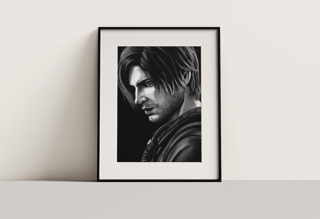 Leon Kennedy Resident Evil Death Island Charcoal Portrait Print (NO ...