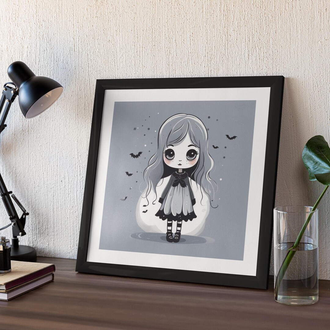 Emo Goth Girl Illustration Wall Art Kawaii Picture Dorm Bedroom ...