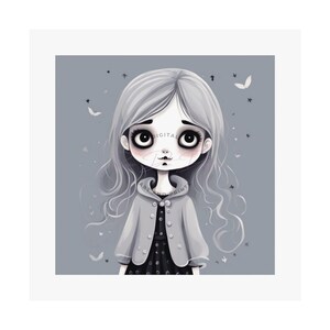 Emo Goth Girl Illustration DIGITAL DOWNLOAD Wall Art Kawaii Picture ...