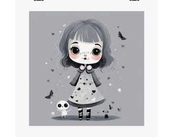 Emo Goth Girl Illustration DIGITAL DOWNLOAD Wall Art Kawaii Picture ...