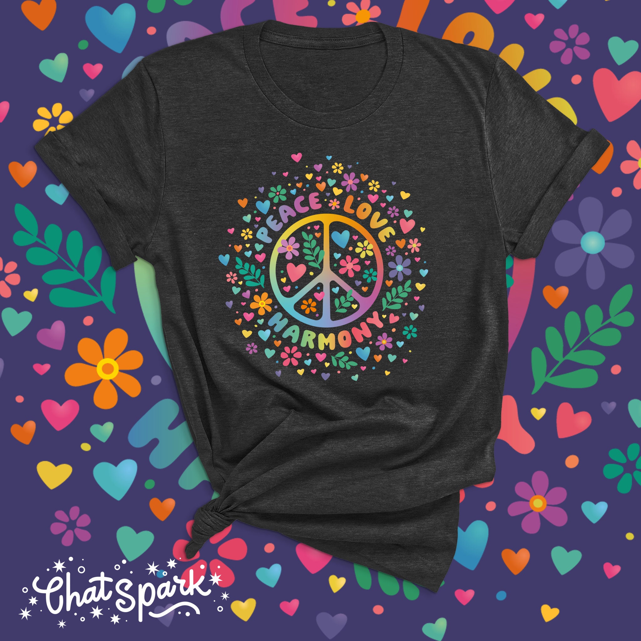 Peace Love T Shirt for Woman Peace Sign T-shirt Harmony Hippie Tee Boho ...