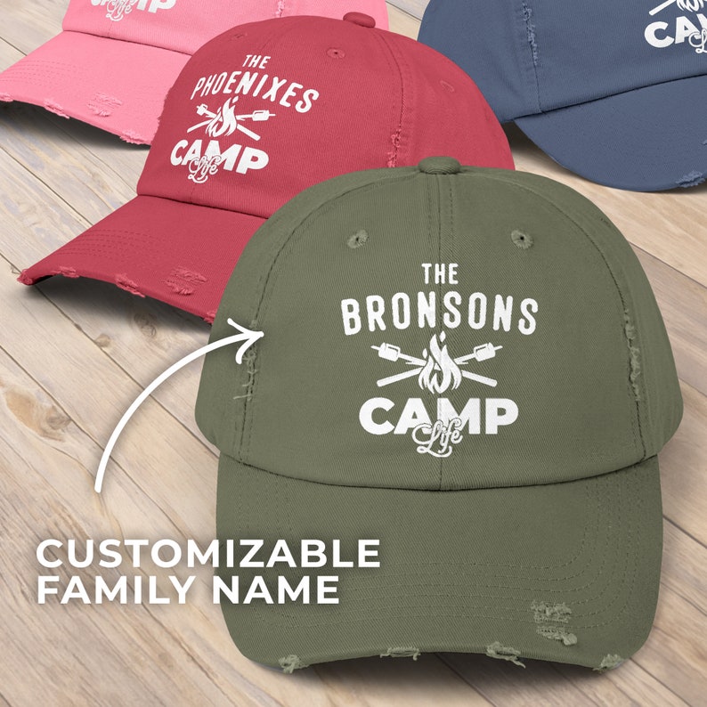 Personalized Camp Life Cap for Outdoor Family Who Love Camping and Adventure, Distressed ...