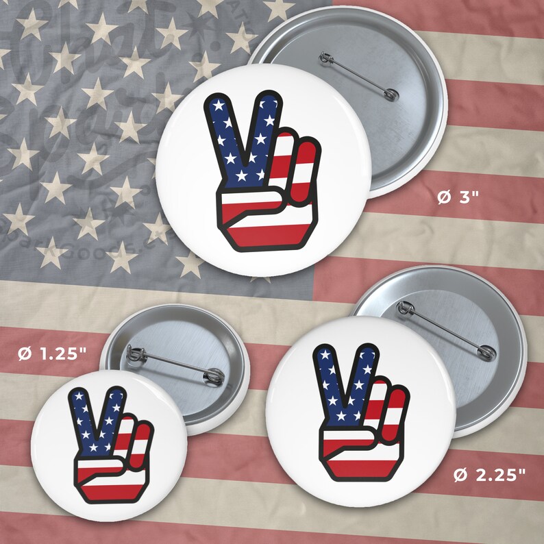 USA Peace Hand Flag Pin Button With American Flag Patriotic Peace Hand ...