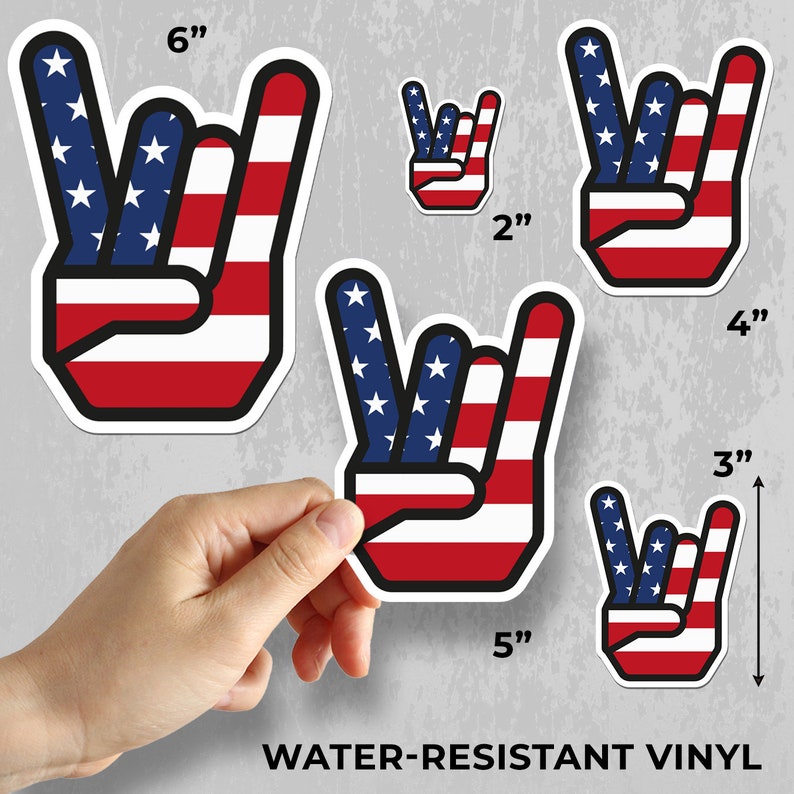 USA Rock Hand Flag Sticker With American Flag Patriotic Rock Sign Hand ...