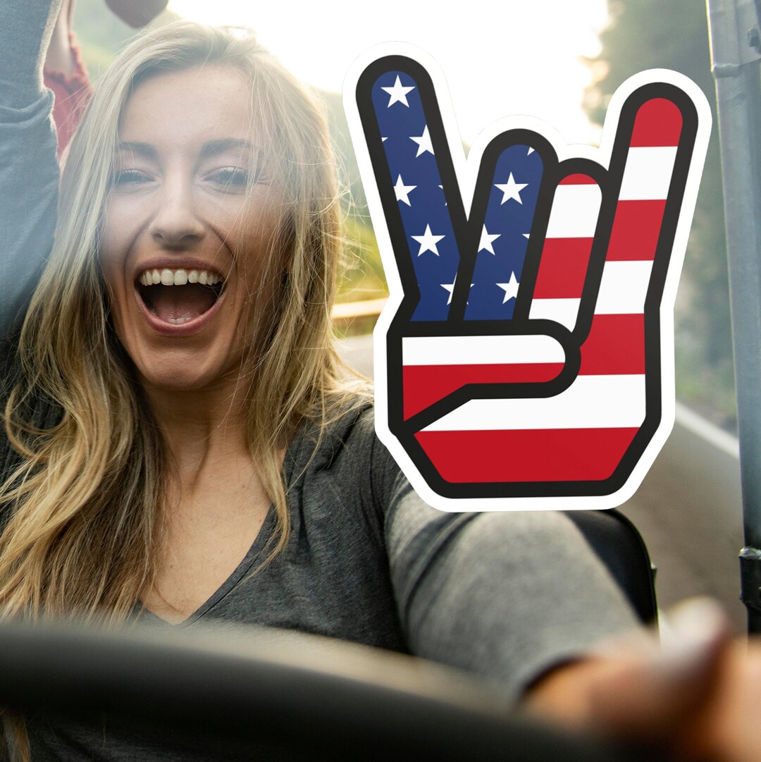 USA Rock Hand Flag Sticker With American Flag Patriotic Rock Sign Hand ...