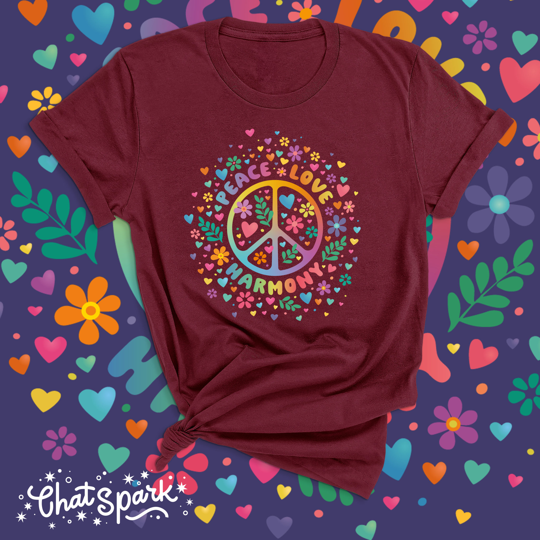 Peace Love T Shirt for Woman Peace Sign T-shirt Harmony Hippie Tee Boho ...