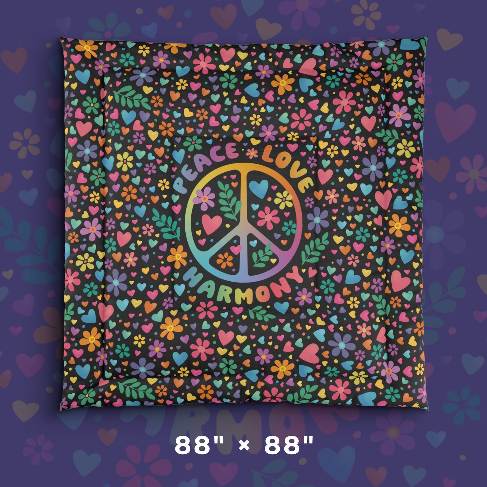 Peace Love Comforter Boho Bedspread Hippie Peace Sign Flower Power ...