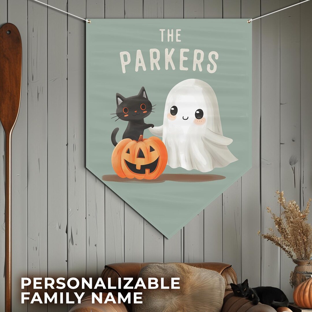 Personalized Halloween Cute Ghost Banner | Spooky Pennant Indoor ...