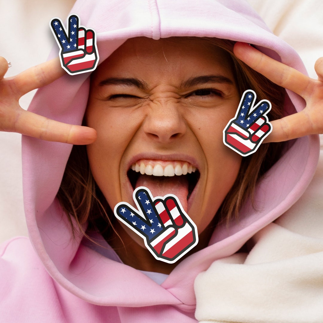 USA Peace Hand Flag Sticker With American Flag Patriotic Peace Sign ...