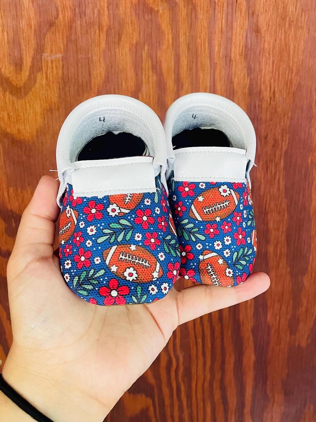 Floral Bills Red and Blue Footballs Loafers | Texas Moccs Handmade Baby ...
