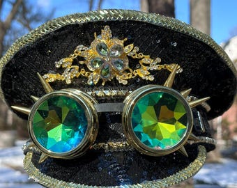Steampunk Festival Hat: Gold & Black Rave Captain Cap With Spiked ...