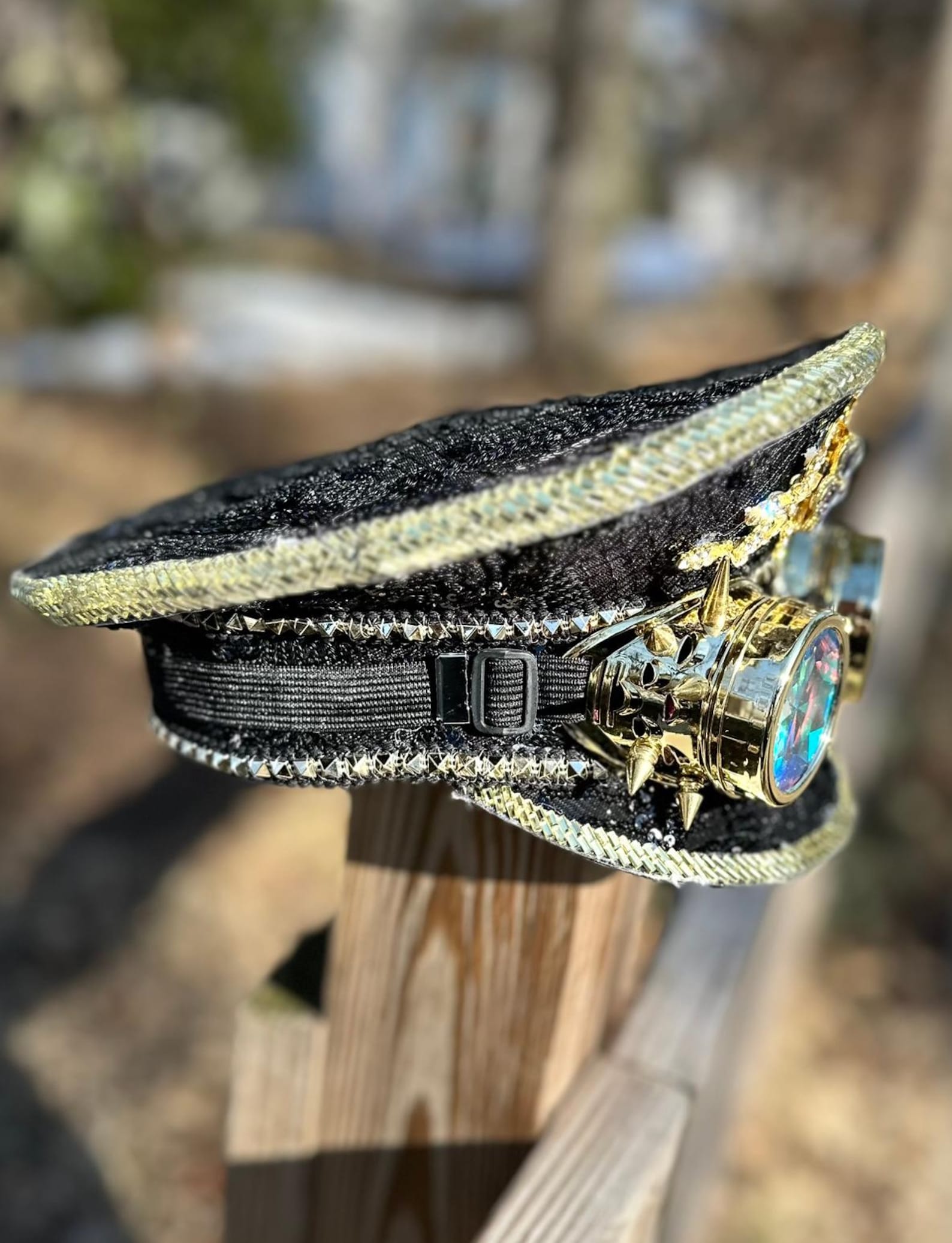 Steampunk Festival Hat: Gold & Black Rave Captain Cap With Spiked ...